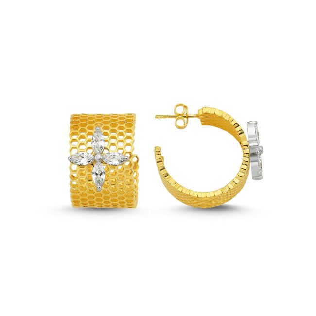 Big Markiz Roza Arı Peteği Gold Gümüş Halka Küpe Fiyatı | CNG Jewels